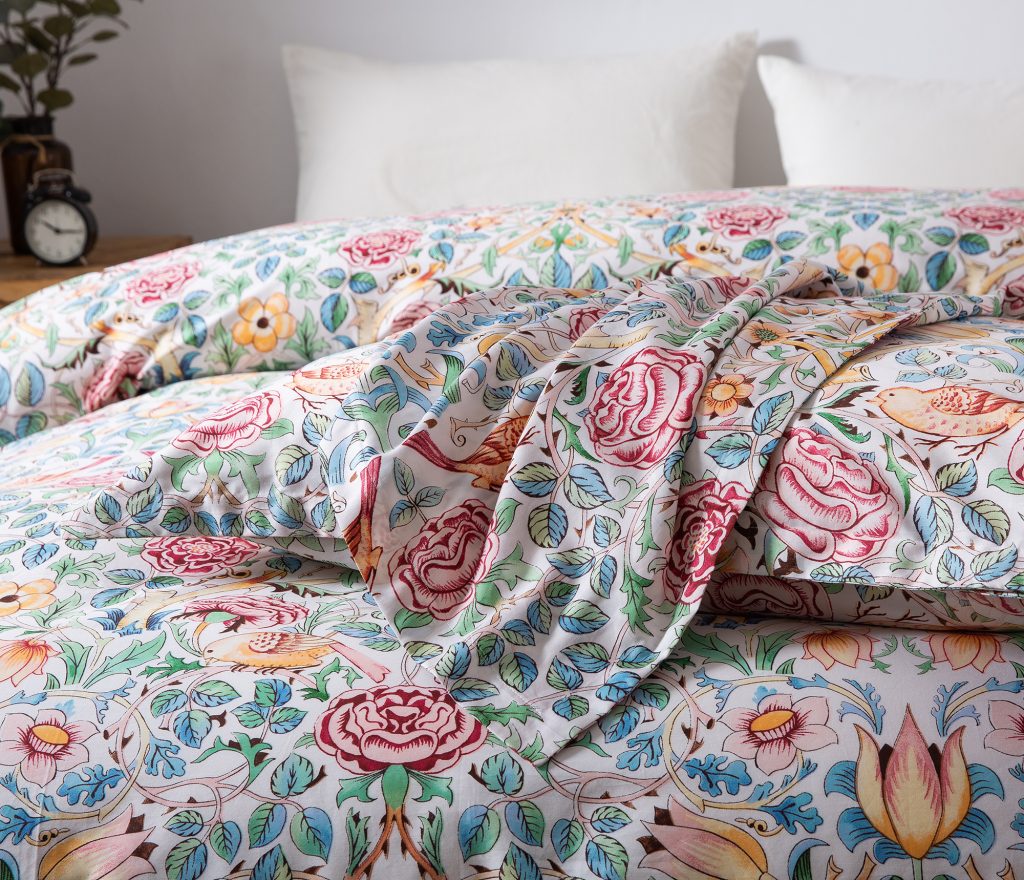 Vintage Scandinavian Folk Art Grassland Floral Garden Birds Print Duvet ...
